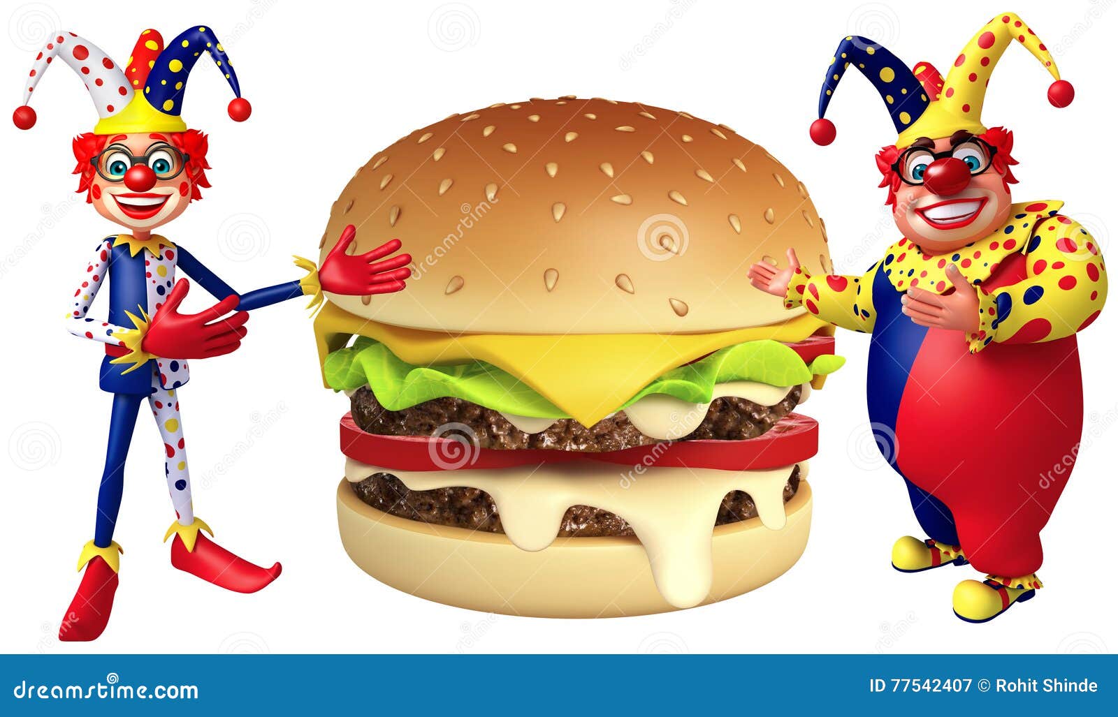 Clown with Burger stock illustration. Illustration of circus - 77542407