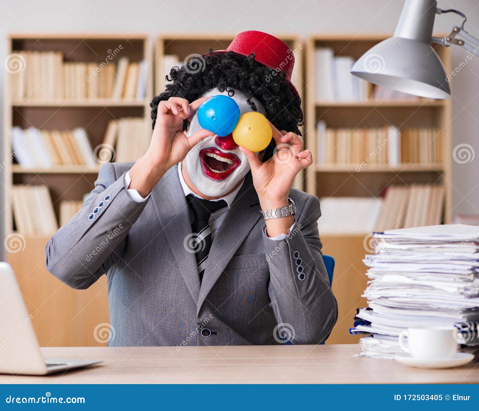 Clown Businessman Working in the Office Stock Image - Image of carnival ...