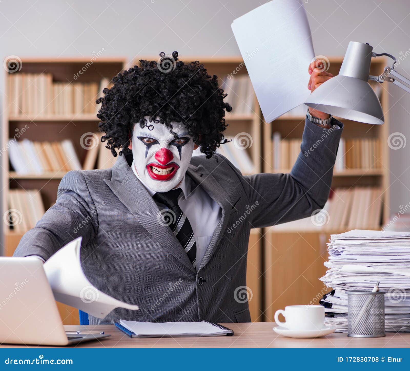 Clown Businessman Working in the Office Stock Photo - Image of ...