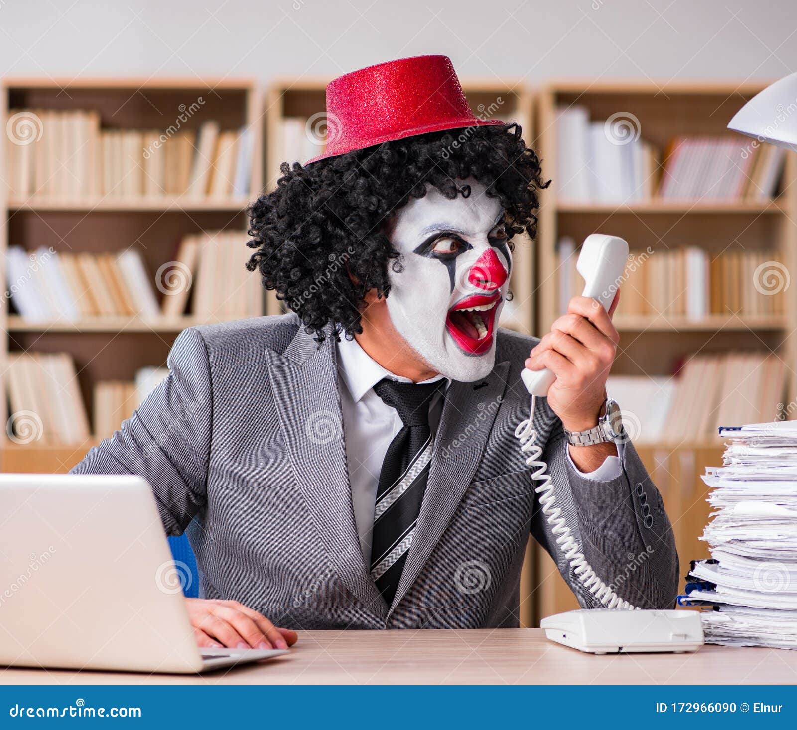 Clown Businessman Working in the Office Stock Photo - Image of carnival ...