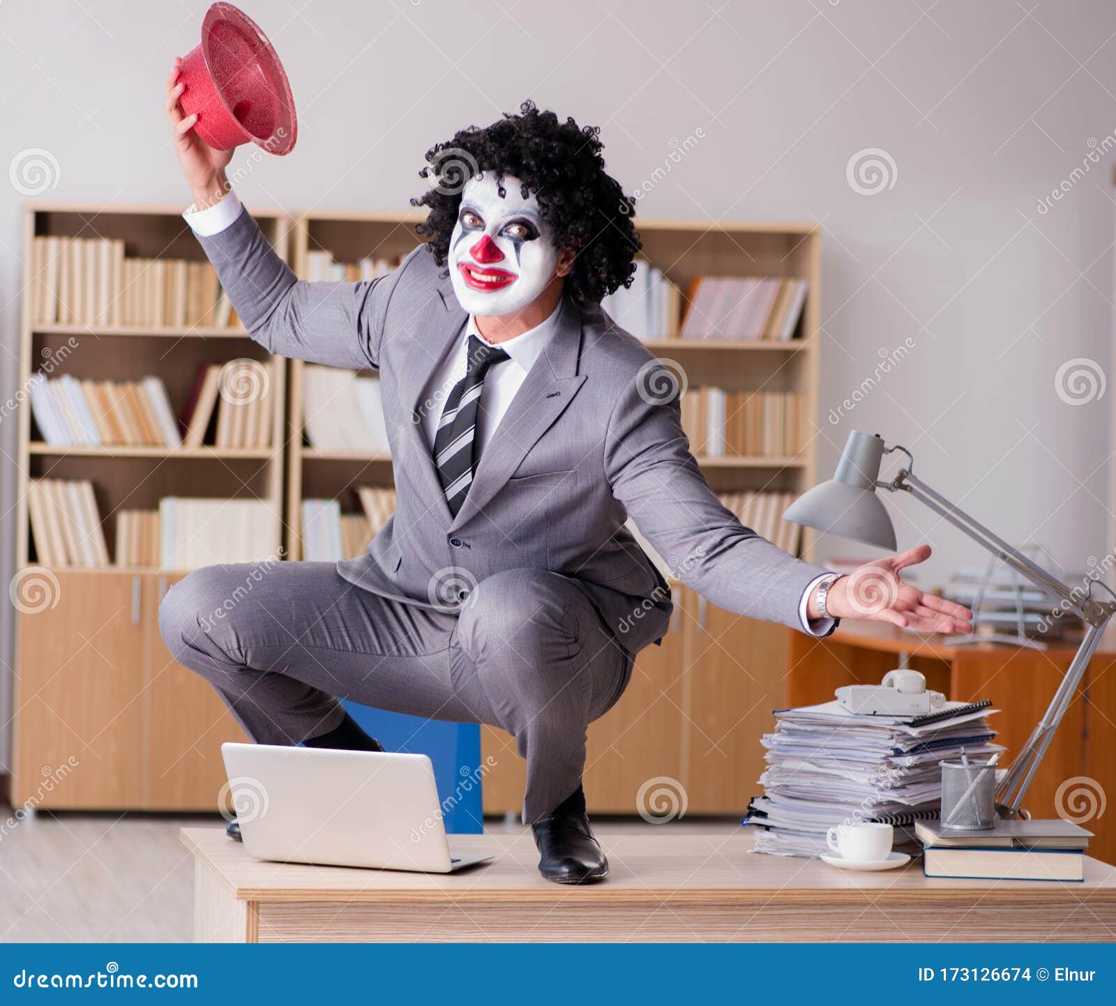 Clown Businessman Working in the Office Stock Photo - Image of ...