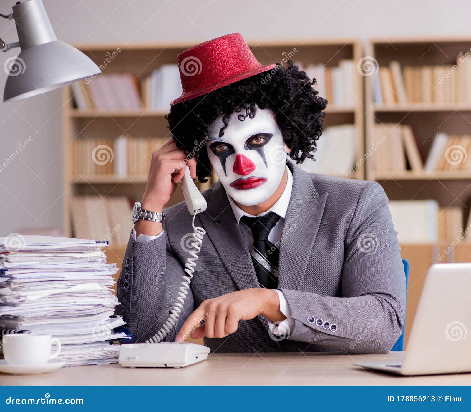 Clown Businessman Working in the Office Stock Image - Image of computer ...