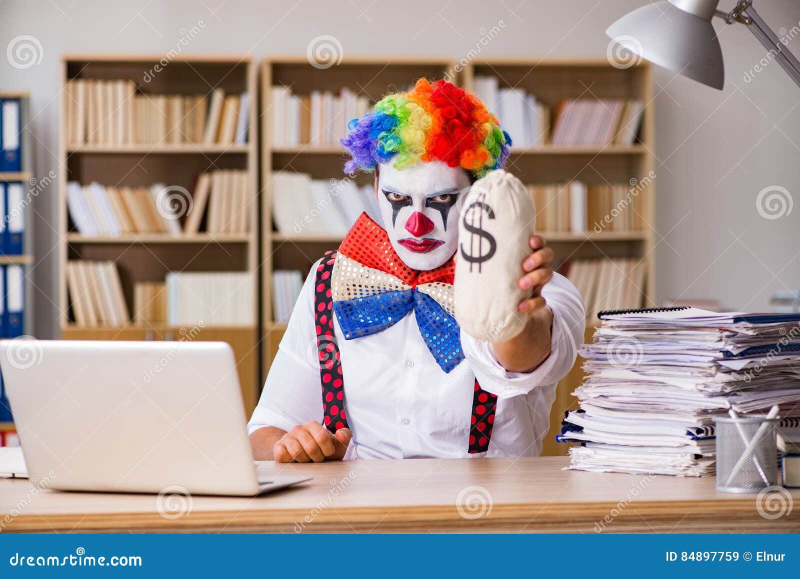 The Clown Businessman Working in the Office Stock Image - Image of ...