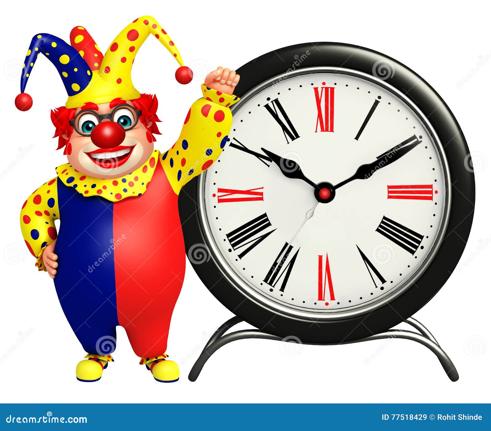 Clown with Clock stock illustration. Illustration of smile - 77518429