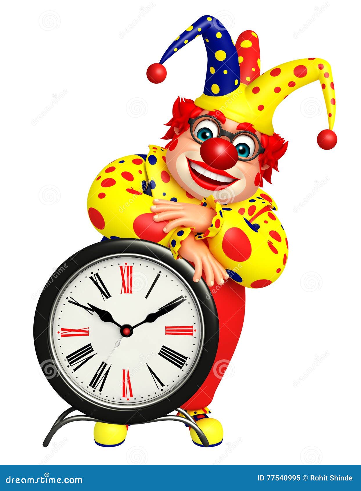 Clown with Clock stock illustration. Illustration of portrait - 77540995