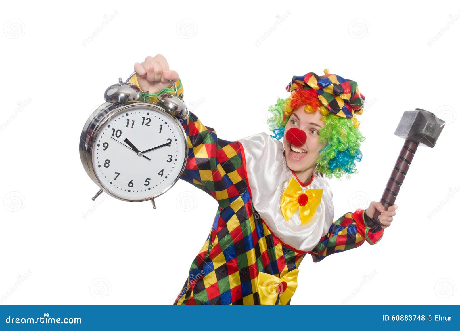 The Clown with Clock and Hammer Isolated on White Stock Photo - Image ...