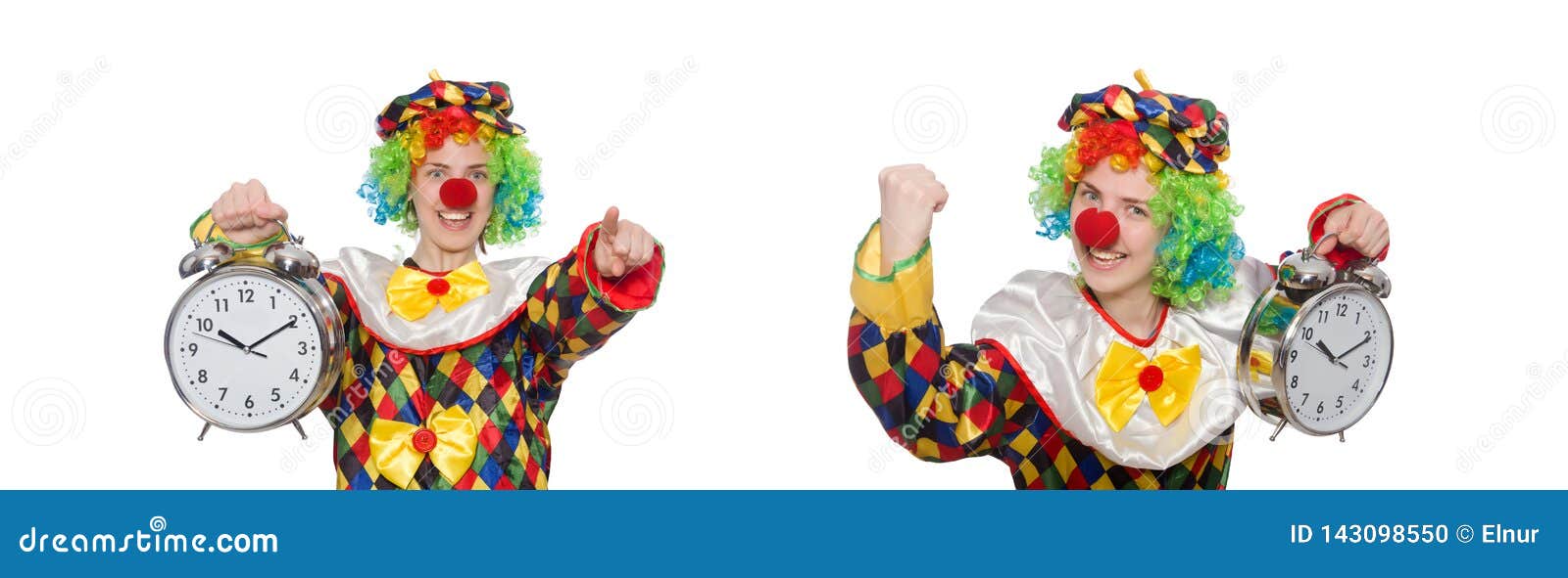 The Clown with Clock Isolated on White Stock Photo - Image of comic ...