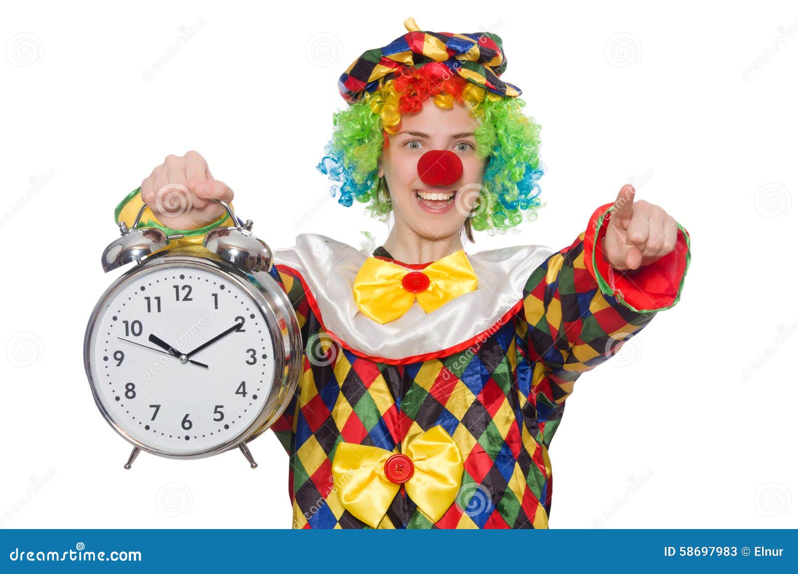 Clown with Clock Isolated on White Stock Image - Image of hurry ...