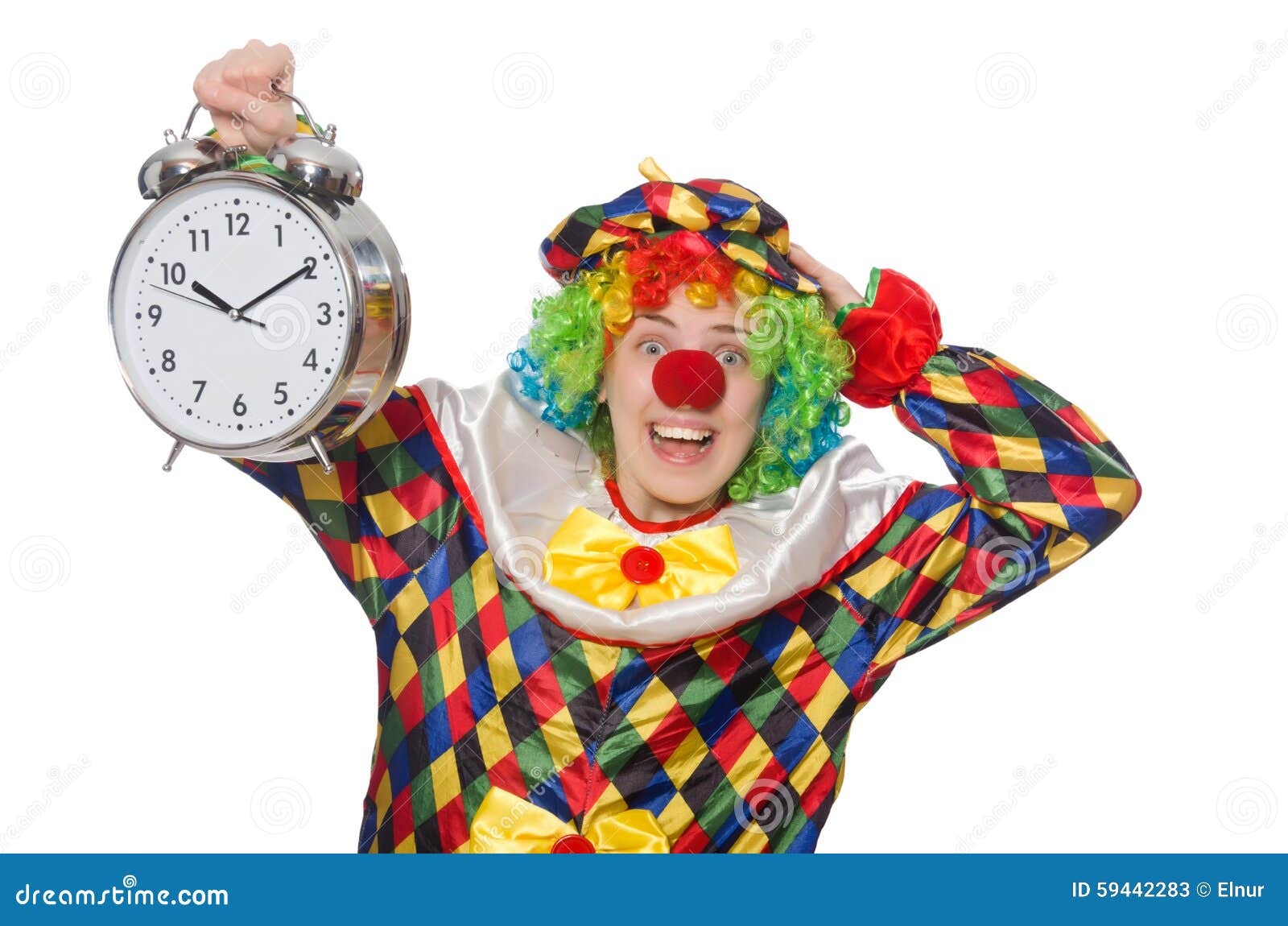 Clown with Clock Isolated on White Stock Image - Image of hurry ...