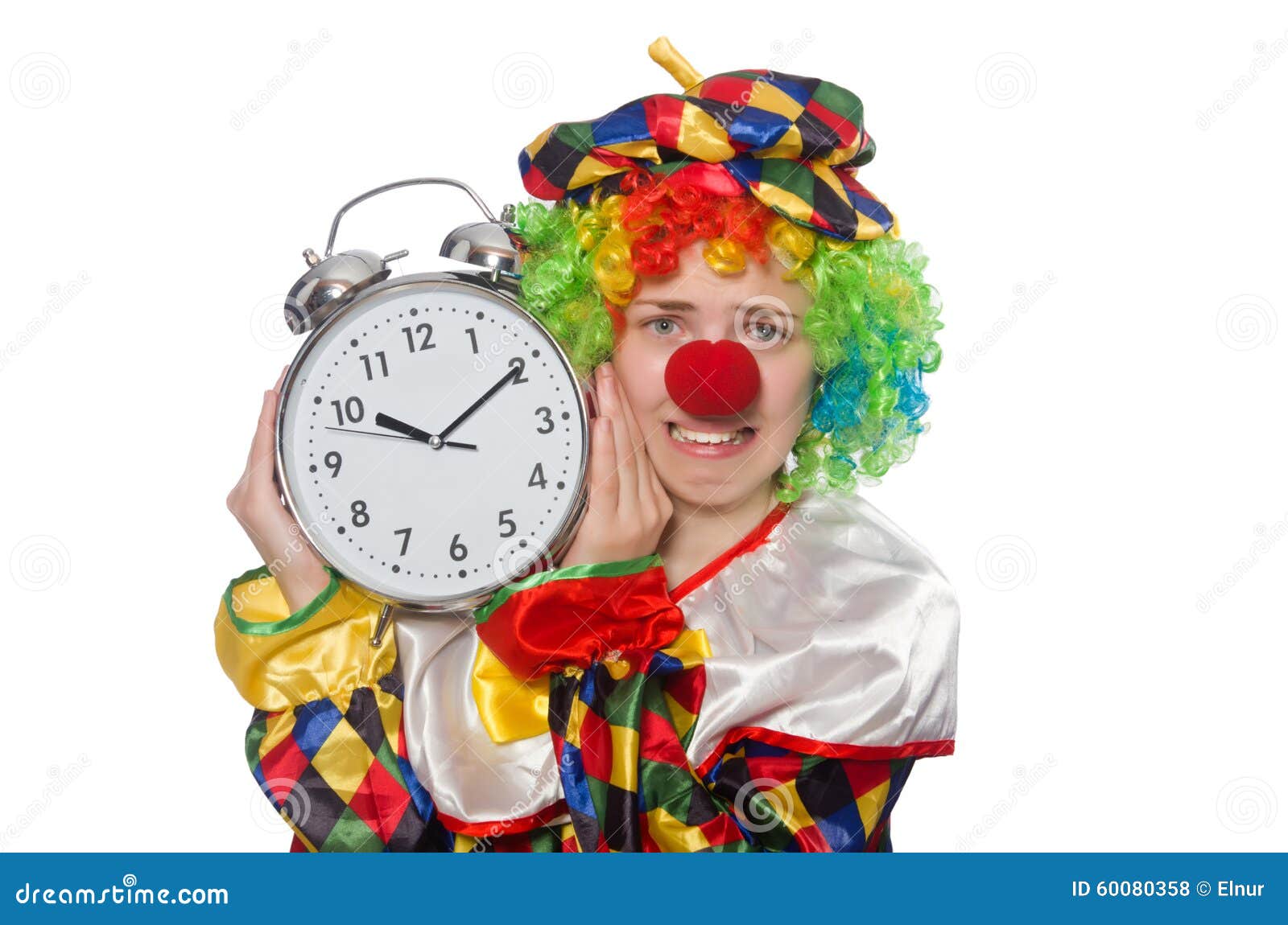 Clown with Clock Isolated on White Stock Photo - Image of fool, delayed ...