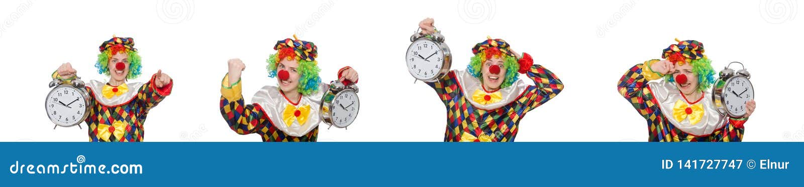 The Clown with Clock Isolated on White Stock Image - Image of circus ...