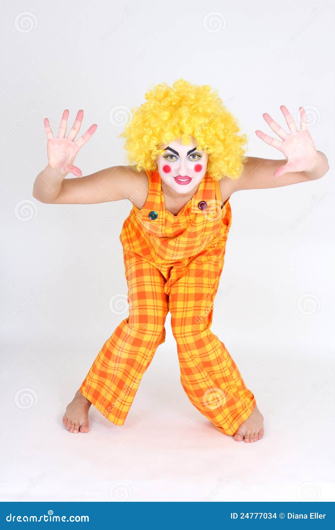 Clown in Colourful Costume Showing Hands Stock Photo - Image of ...
