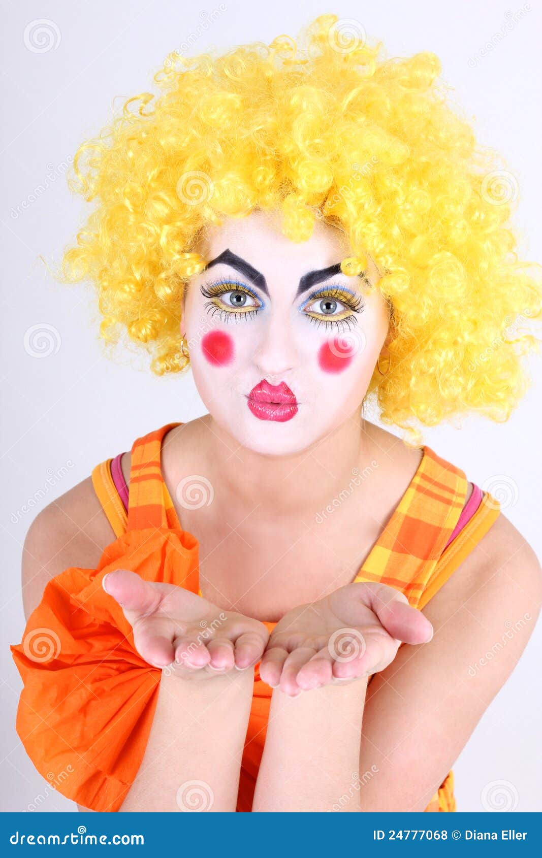 Clown in Colourful Costume Showing Hands Stock Photo - Image of ...