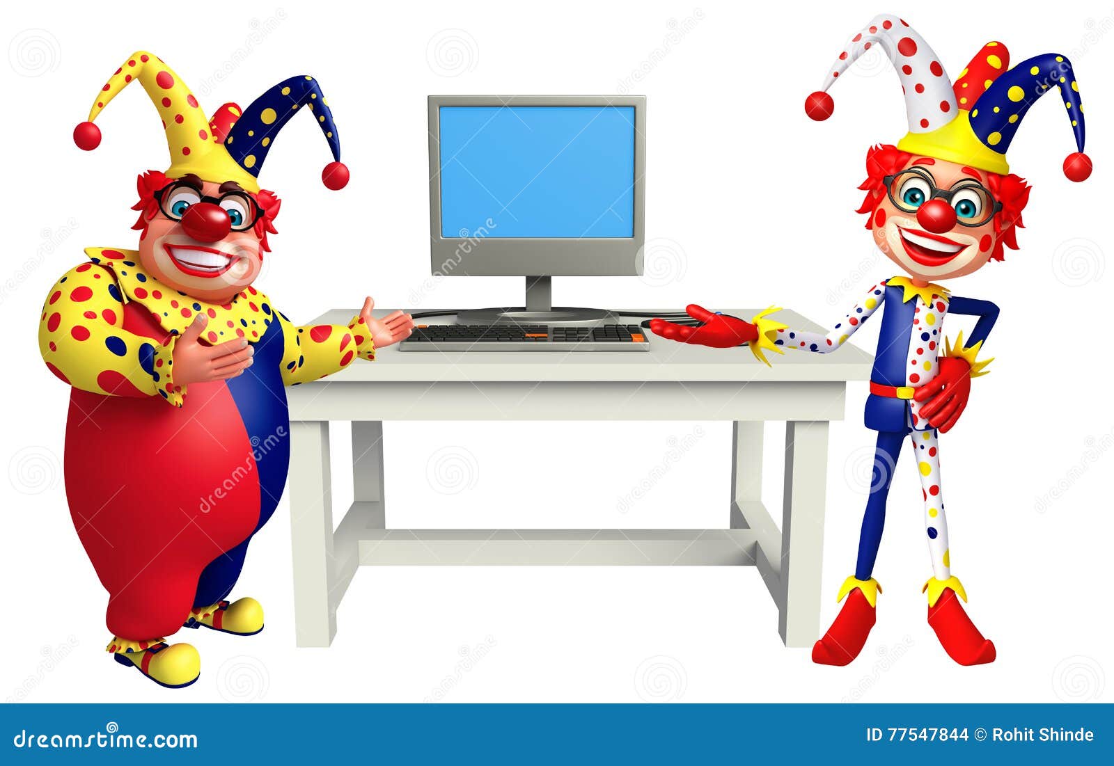 Clown with Computer stock illustration. Illustration of joker - 77547844