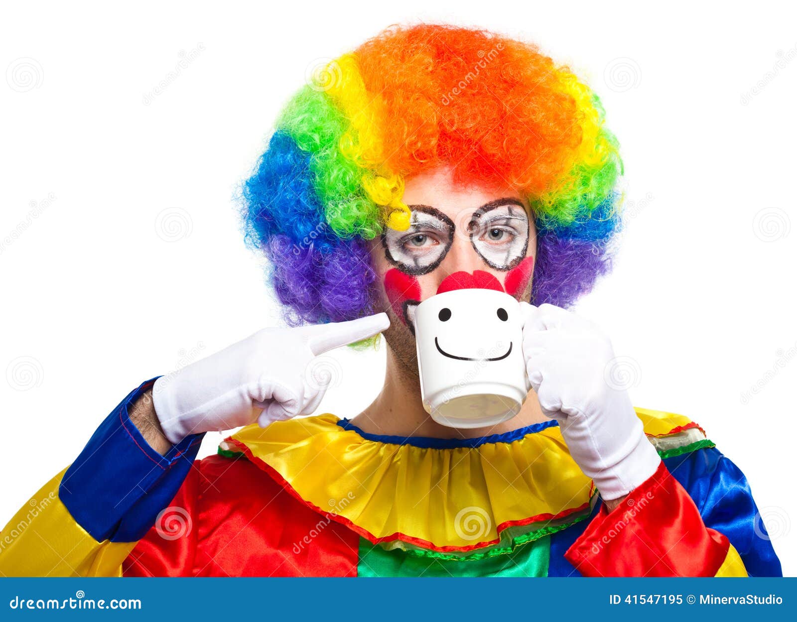 Clown drinking from a cup stock image. Image of circus - 41547195
