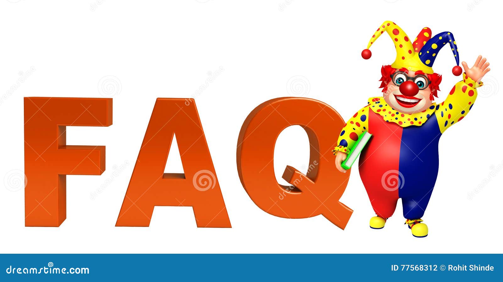 Clown with FAQ sign stock illustration. Illustration of portrait - 77568312