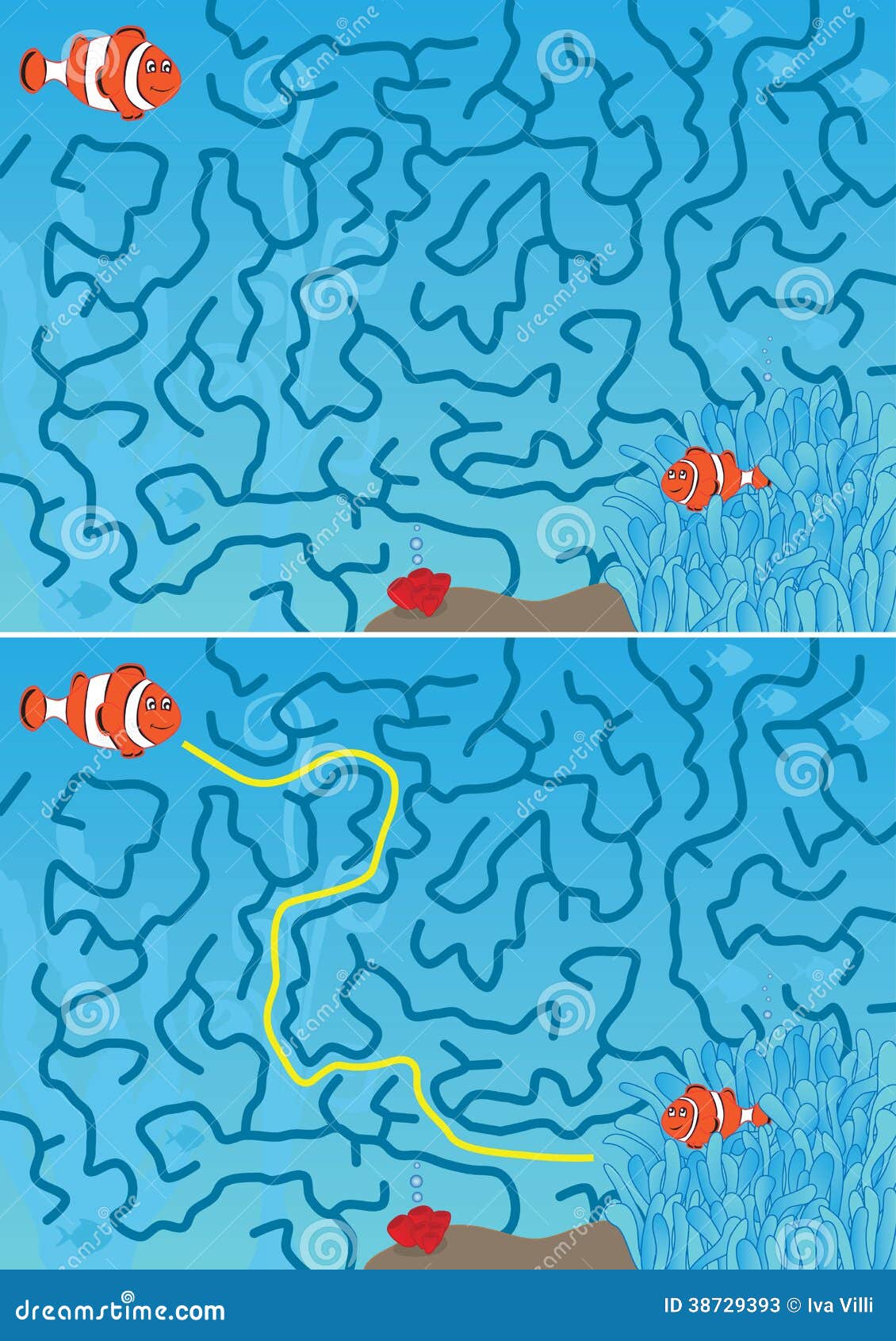 Clown fish maze stock vector. Illustration of brain, maze - 38729393