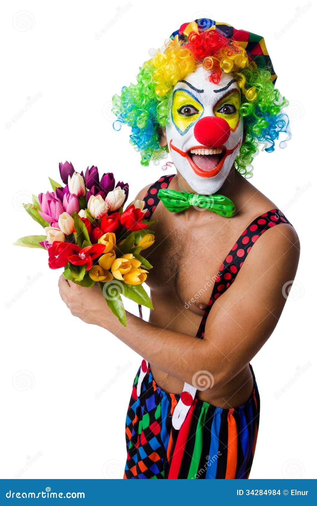 Clown with flowers stock photo. Image of comic, costume - 34284984