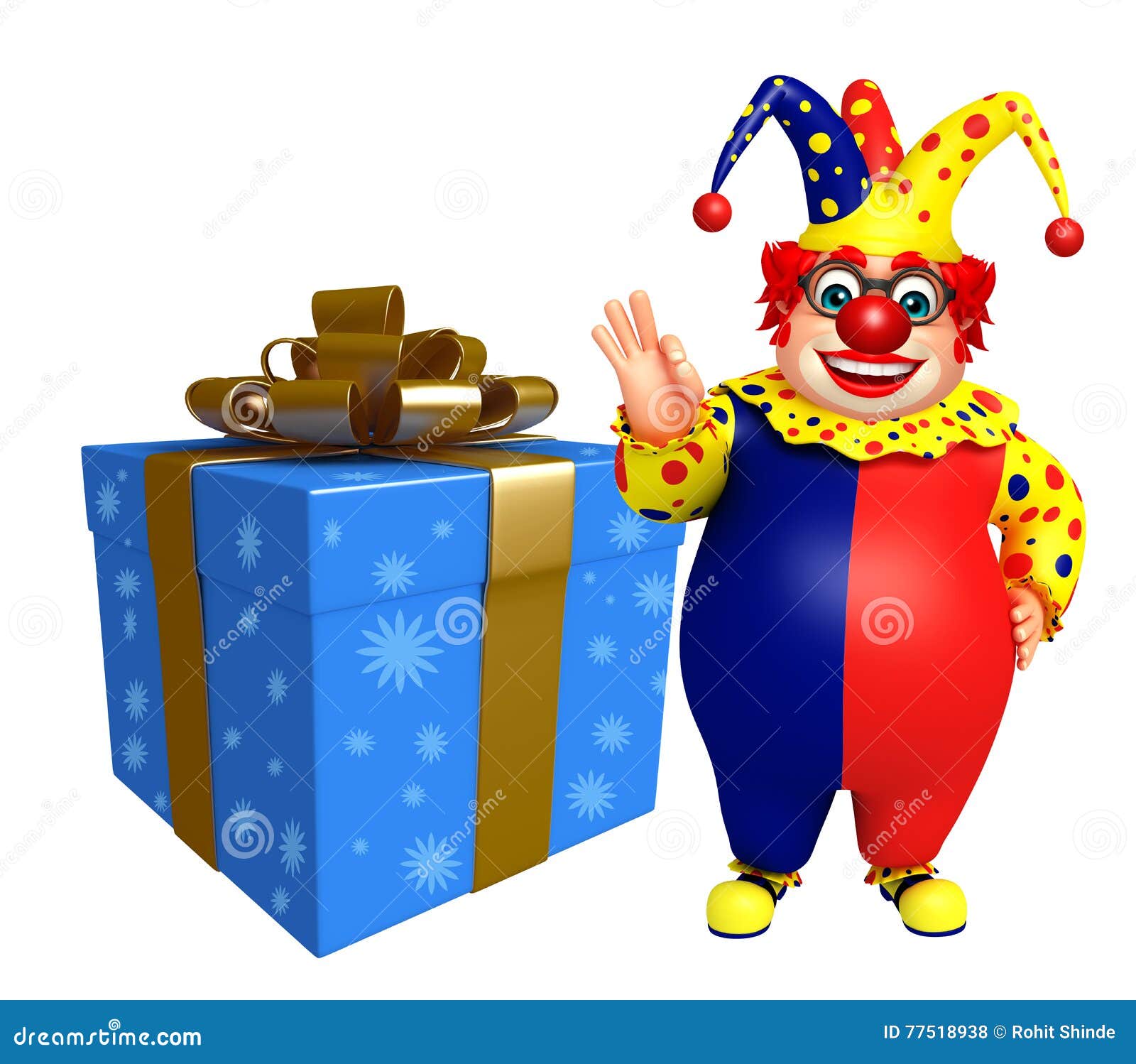 Clown with Gift box stock illustration. Illustration of funny - 77518938