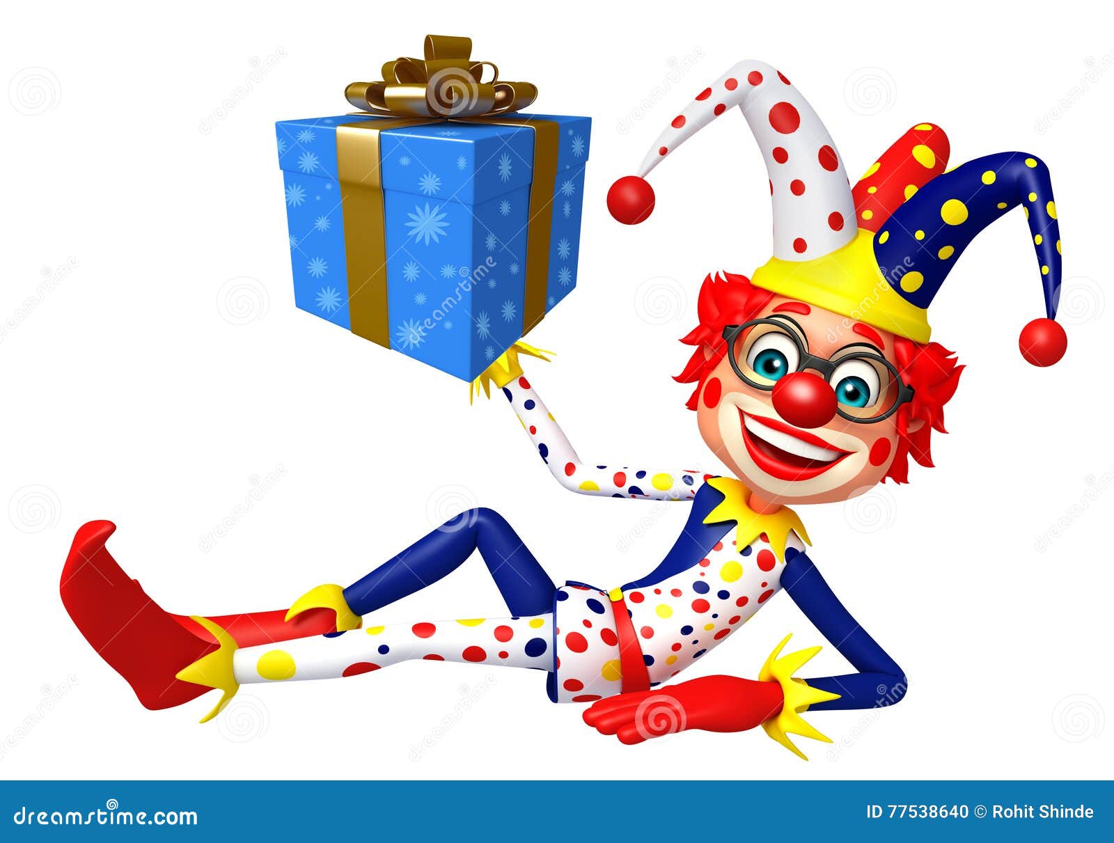 Clown with Gift box stock illustration. Illustration of portrait - 77538640