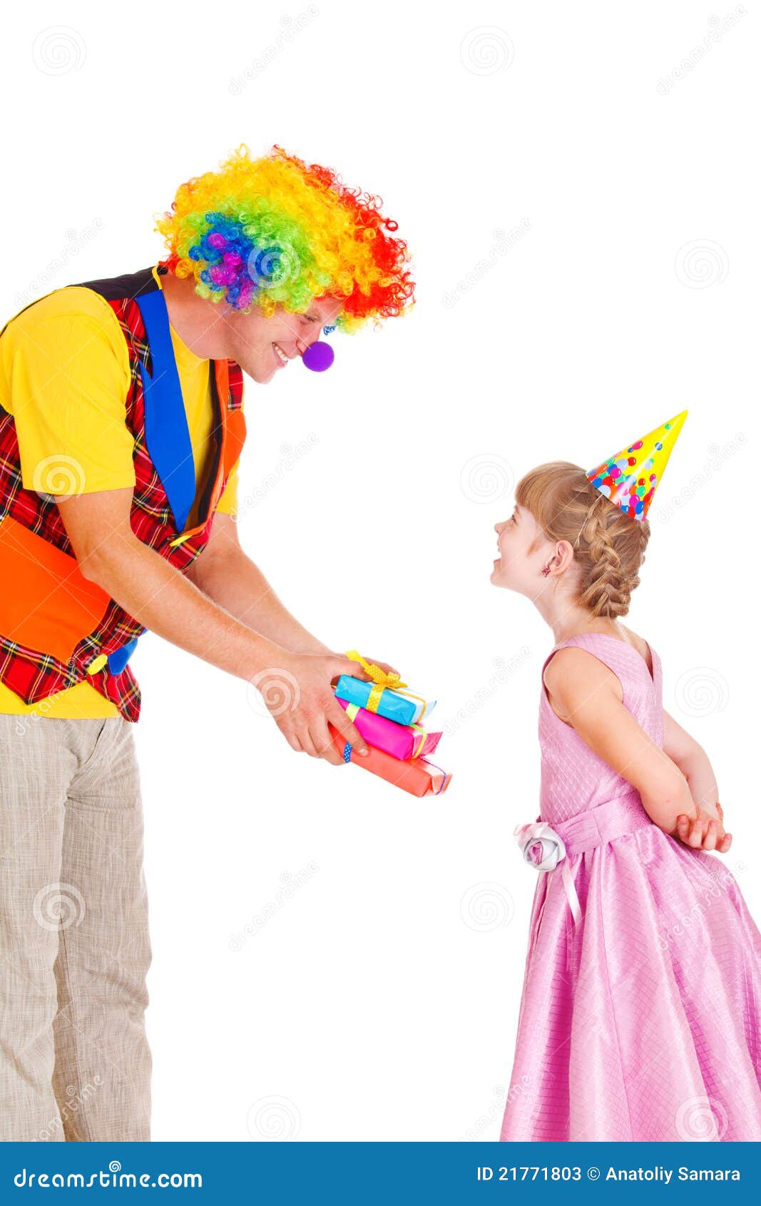 Clown giving presents stock image. Image of isolated - 21771803