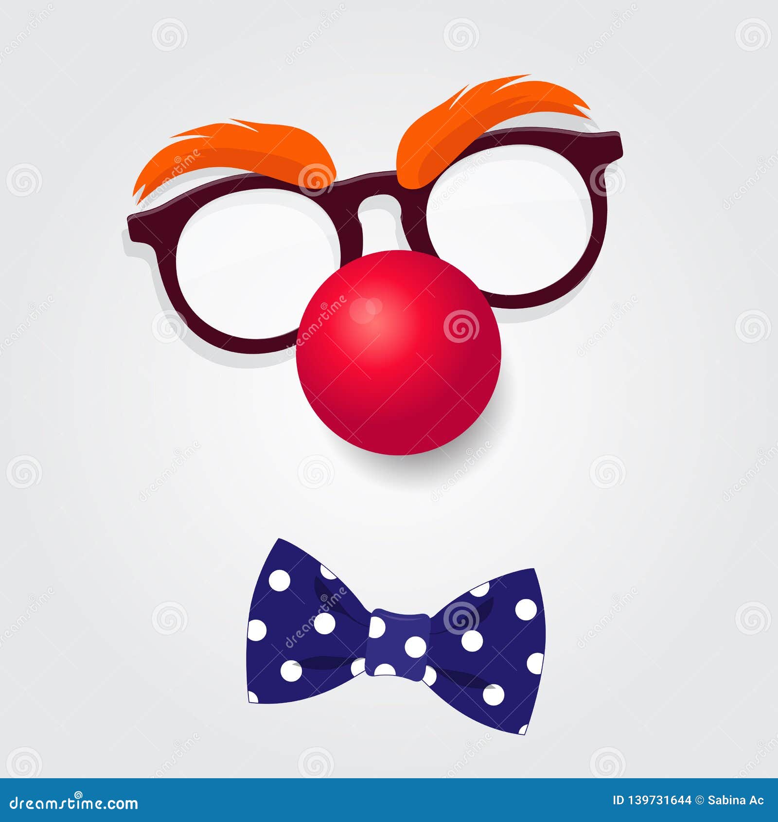 Clown Glasses Red Nose And Bow Tie Stock Vector Illustration Of Holiday Jester 139731644