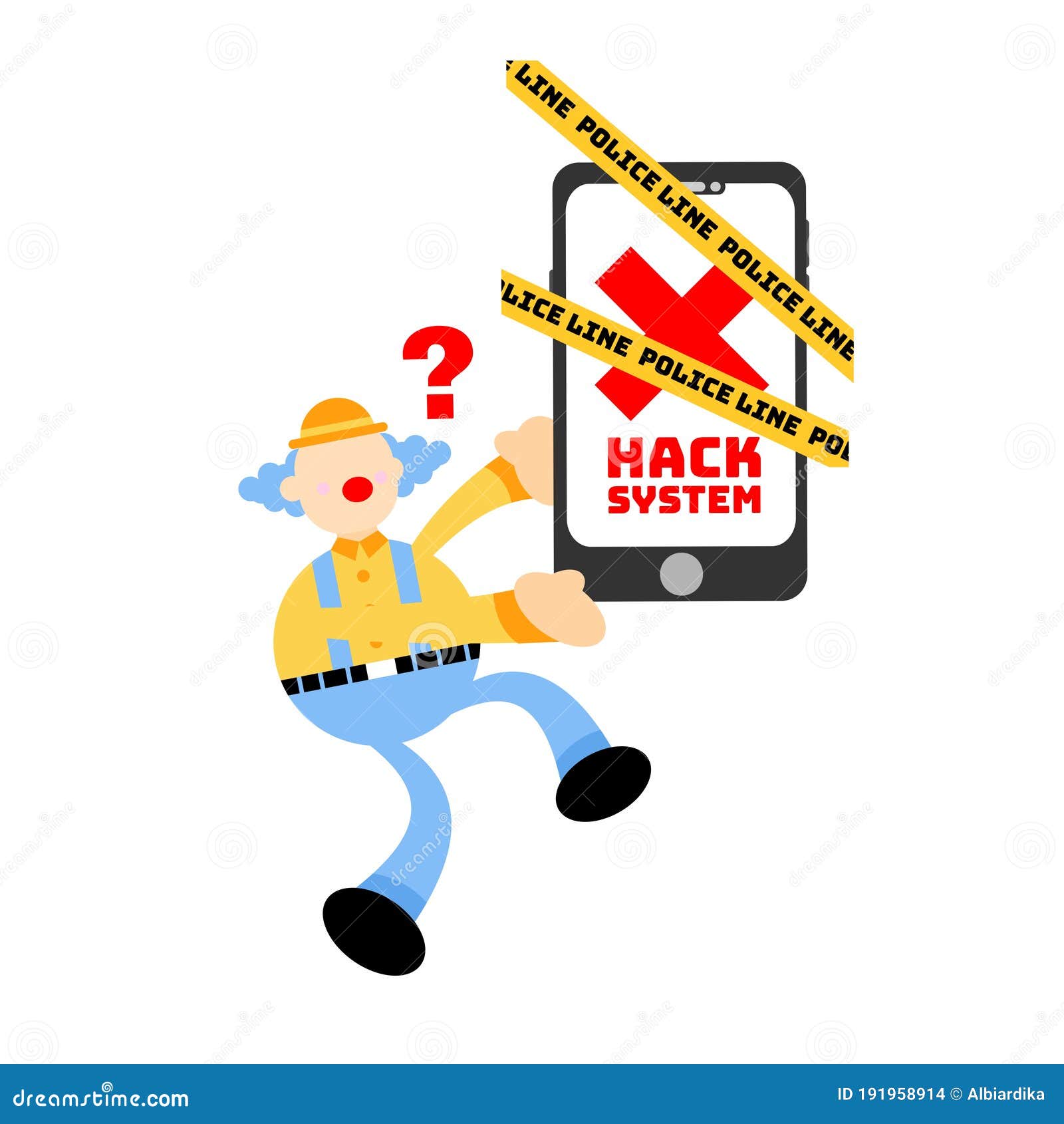 Clown Carnival Stop Hack Protection System Cartoon Doodle Flat Design ...