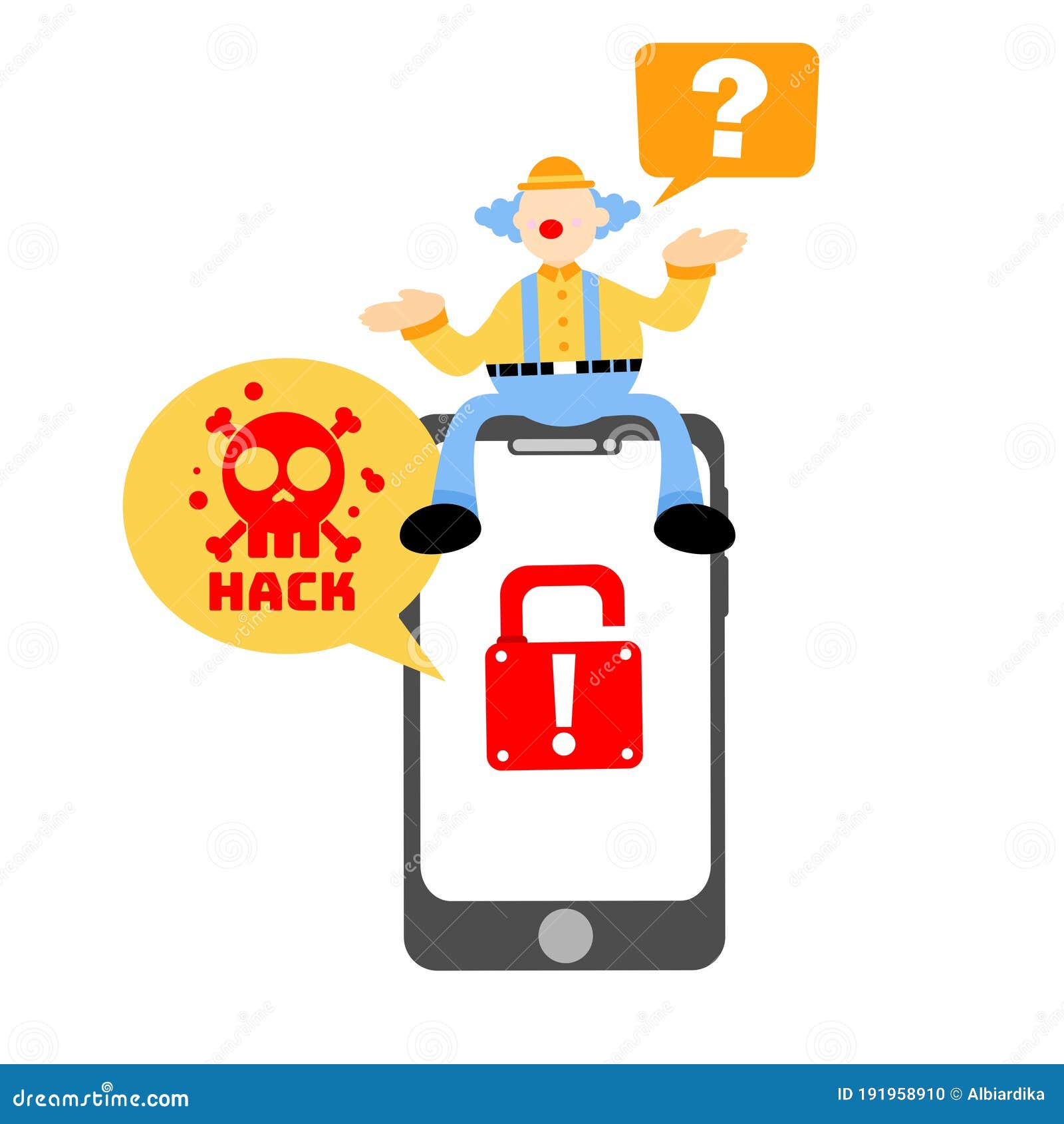 Clown Carnival Stop Hack Protection System Cartoon Doodle Flat Design ...