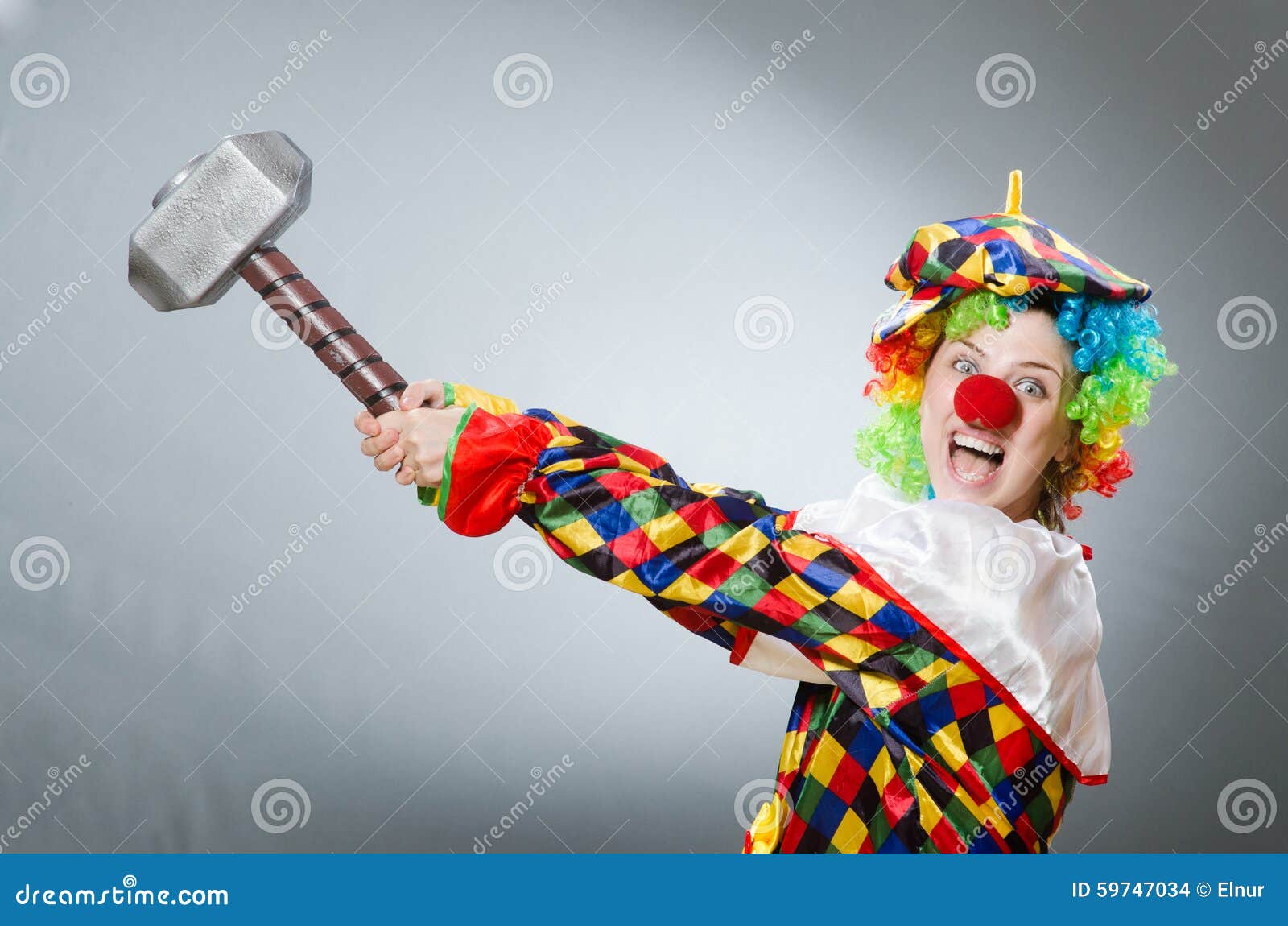 Clown with Hammer in Funny Concept Stock Photo - Image of nose, comedy ...