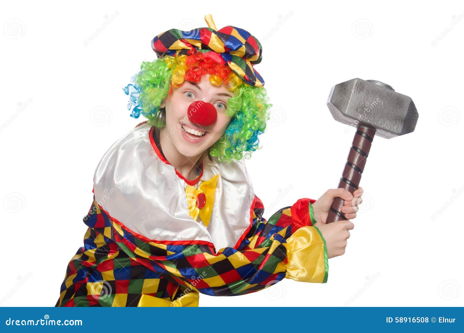 Clown with Hammer Isolated on White Stock Photo - Image of funny ...