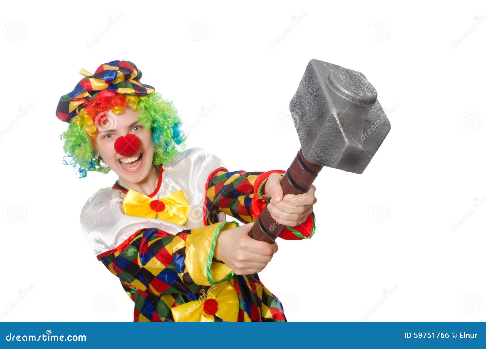 Clown with Hammer Isolated on White Stock Photo - Image of humorous ...