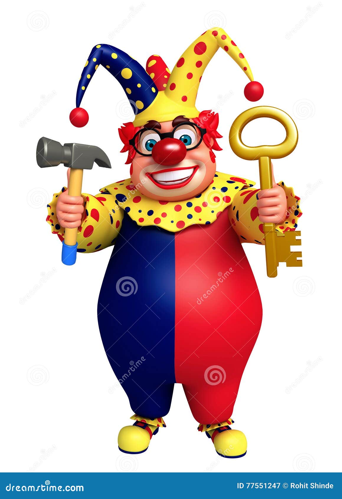 Clown with Hammer & Key Stock Illustration - Illustration of colorfull ...