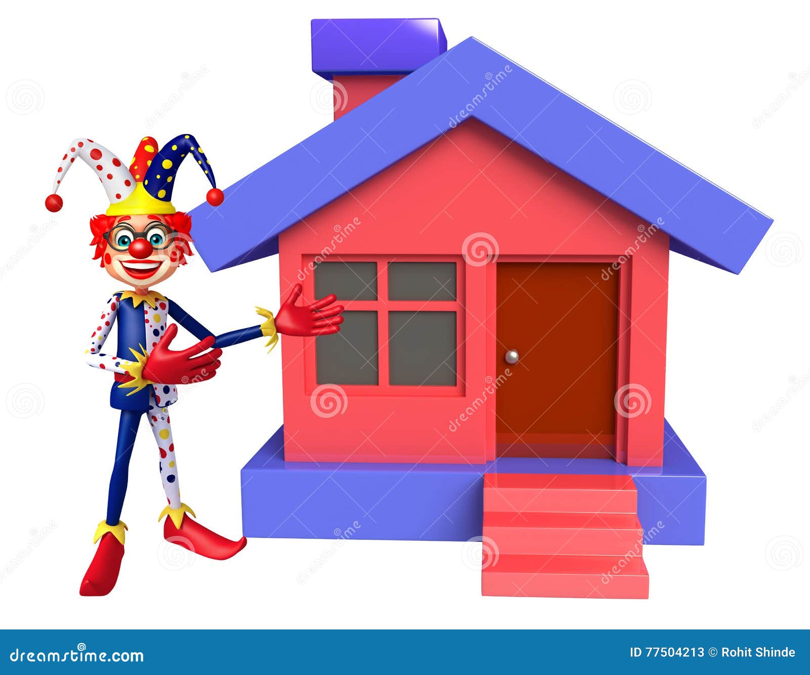 Clown with Home stock illustration. Illustration of happy - 77504213