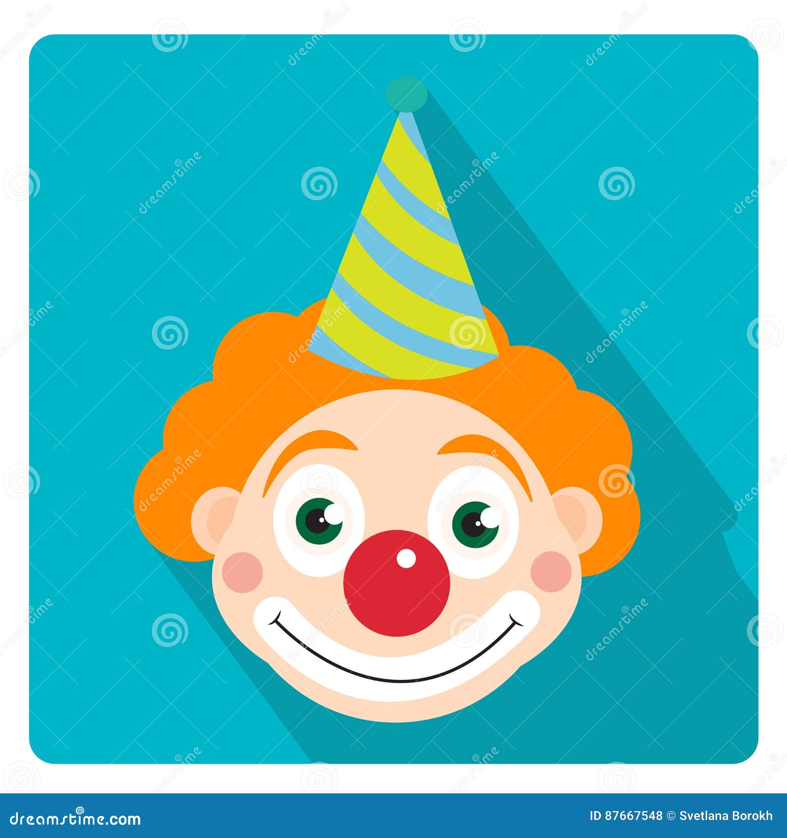 Clown Icon Flat Style with Long Shadows, on White Background. Vector ...