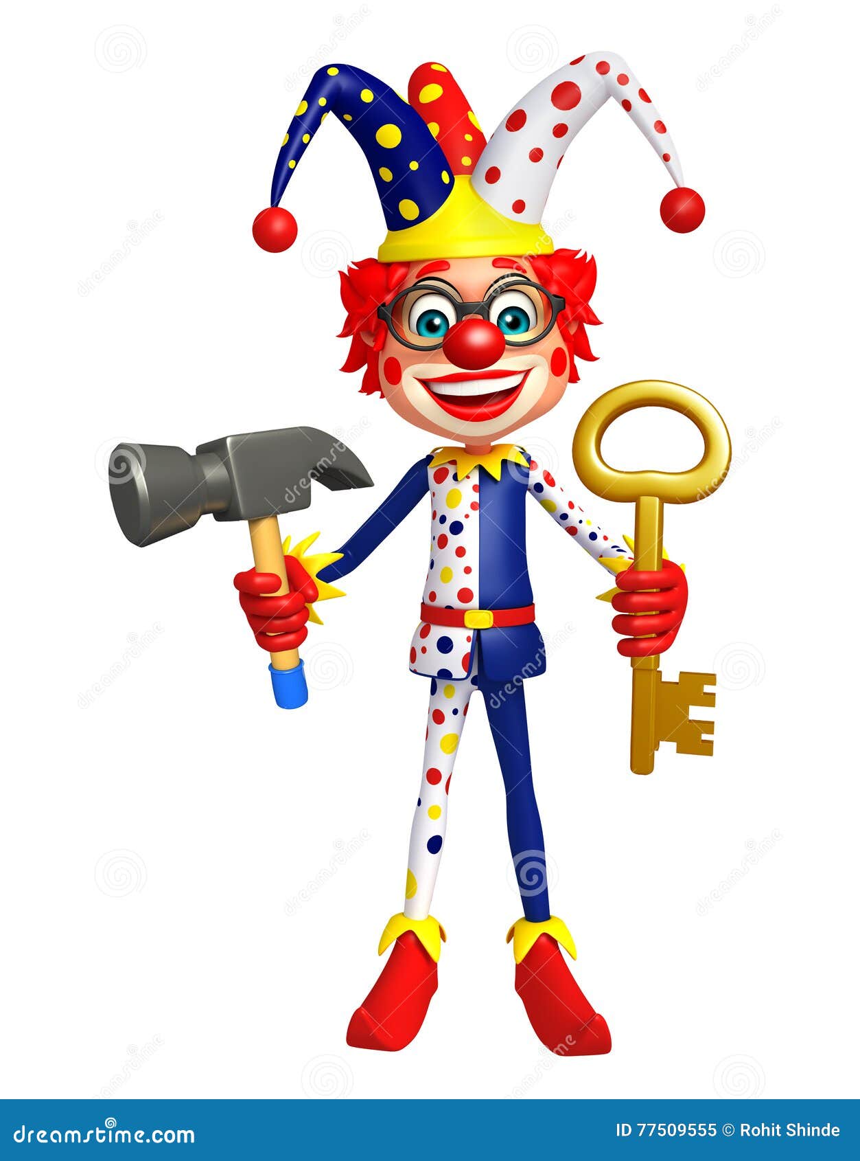 Clown with Key and Hammer stock illustration. Illustration of humor ...