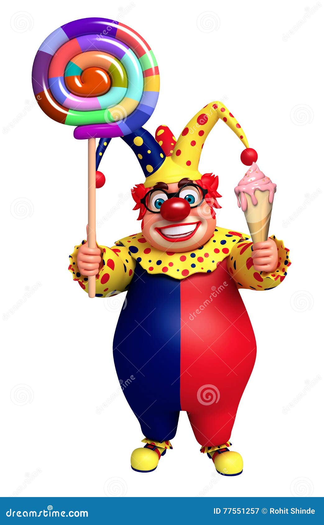 Clown with Lollypop & Ice Cream Stock Illustration - Illustration of ...