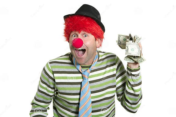 Clown with Many Dollar Notes in Hand Stock Photo - Image of money ...