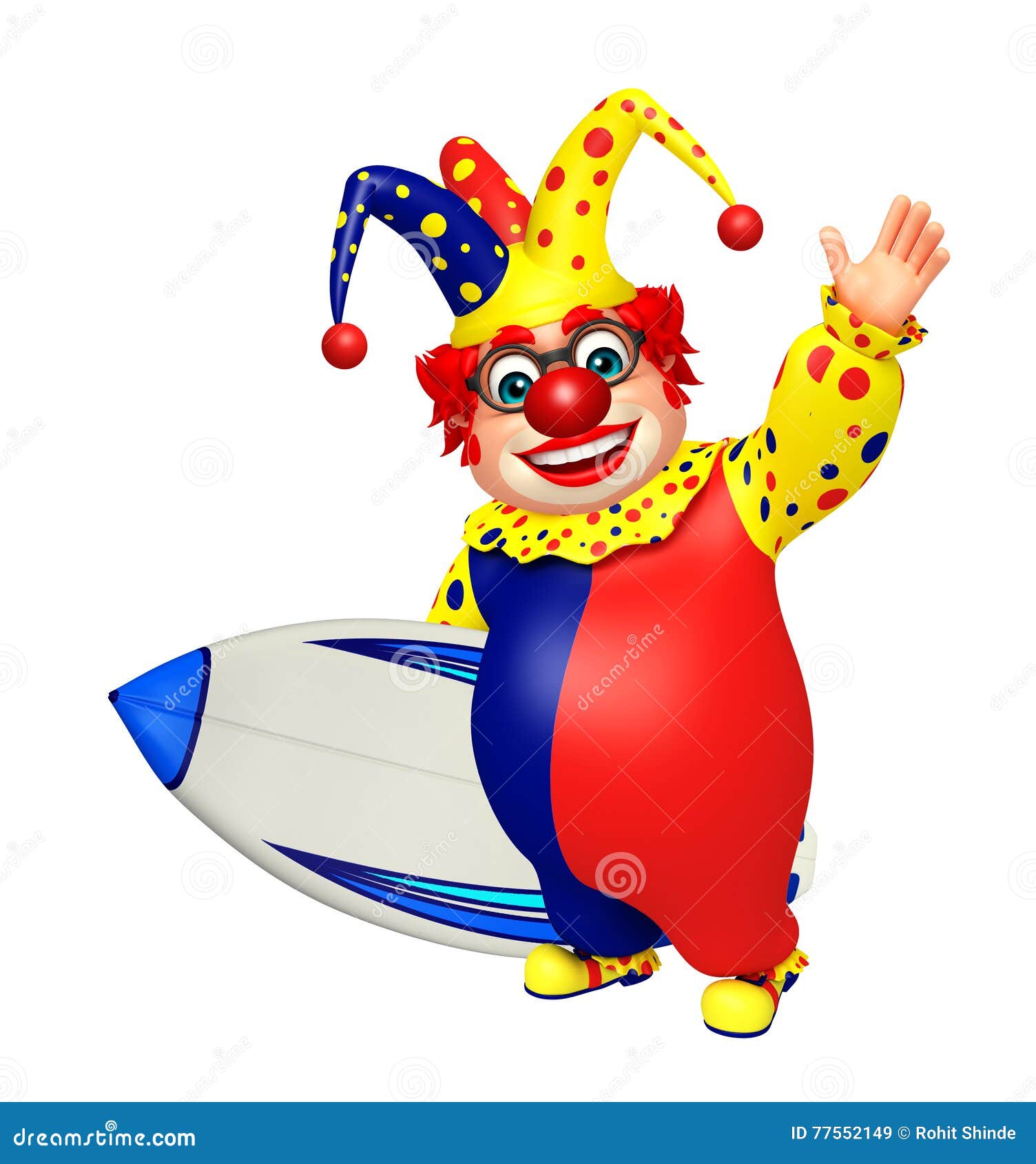 Clown mit Surfbrett stock abbildung. Illustration von spassvogel - 77552149