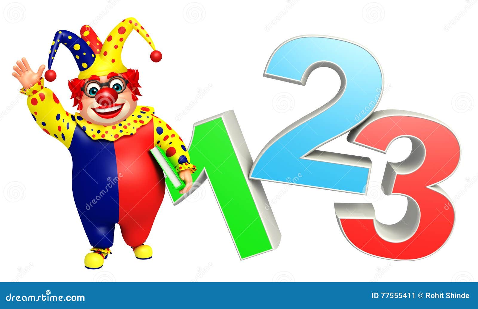 Clown mit Zeichen 123 stock abbildung. Illustration von lachen - 77555411