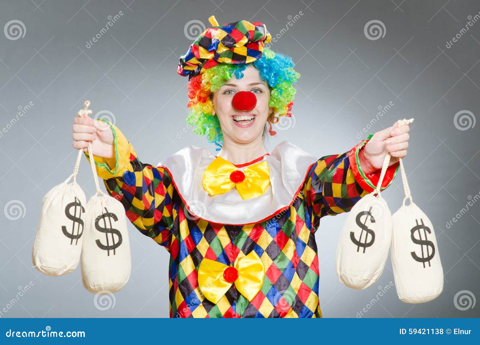 Clown with Money Bag in Funny Concept Stock Photo - Image of face ...