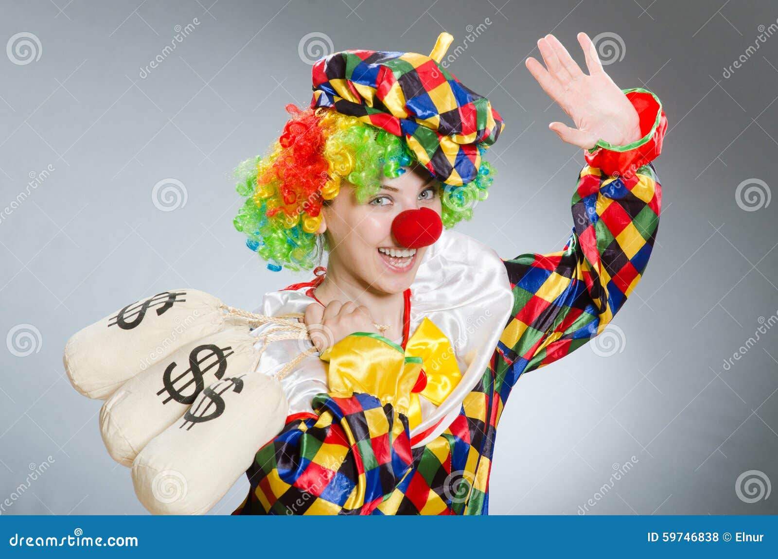 Clown with Money Bag in Funny Concept Stock Photo - Image of harlequin ...