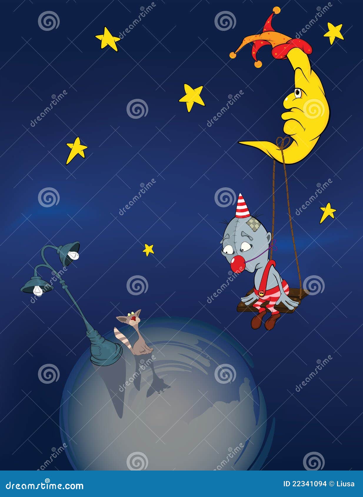 The Clown, the Moon and a Cat Stock Vector - Illustration of moon ...