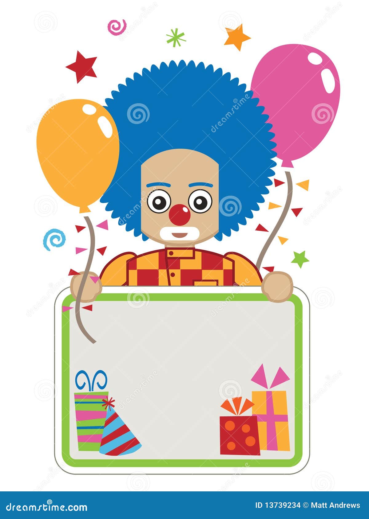 Clown party card stock vector. Illustration of confetti - 13739234