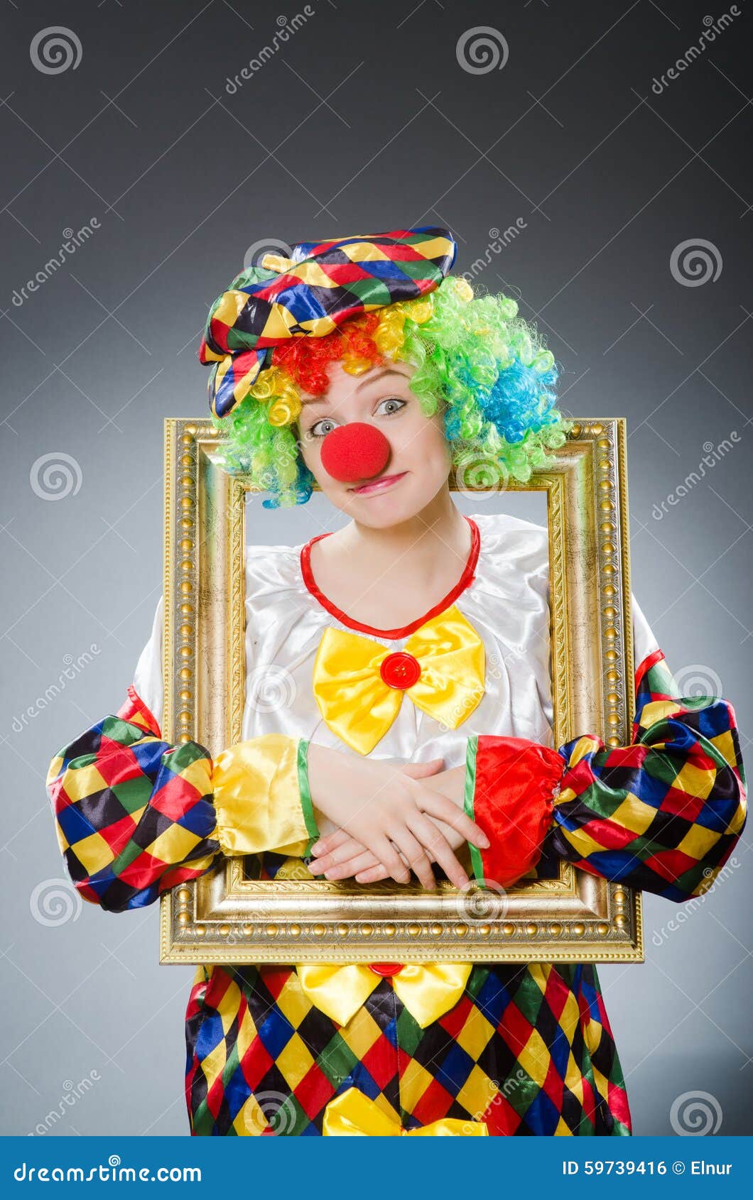 Clown with Picture Frame in Funny Concept Stock Photo - Image of ...