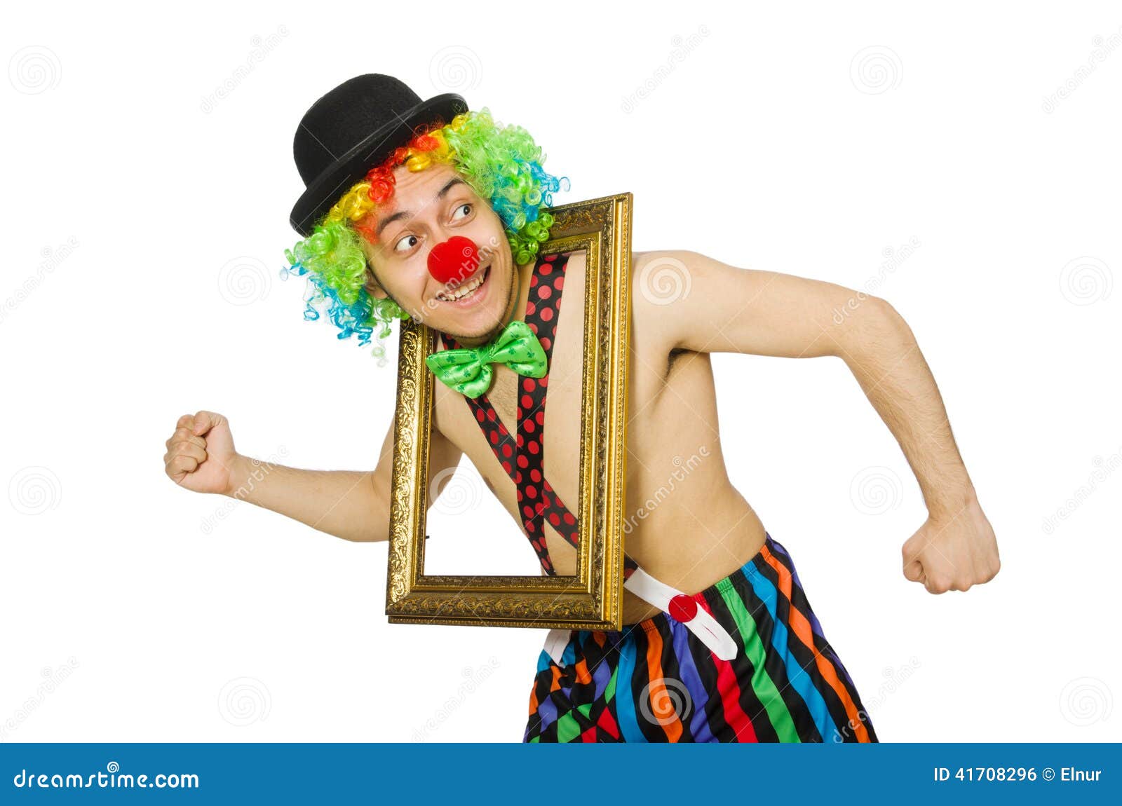 Clown with Picture Frame Isolated Stock Photo - Image of costume ...