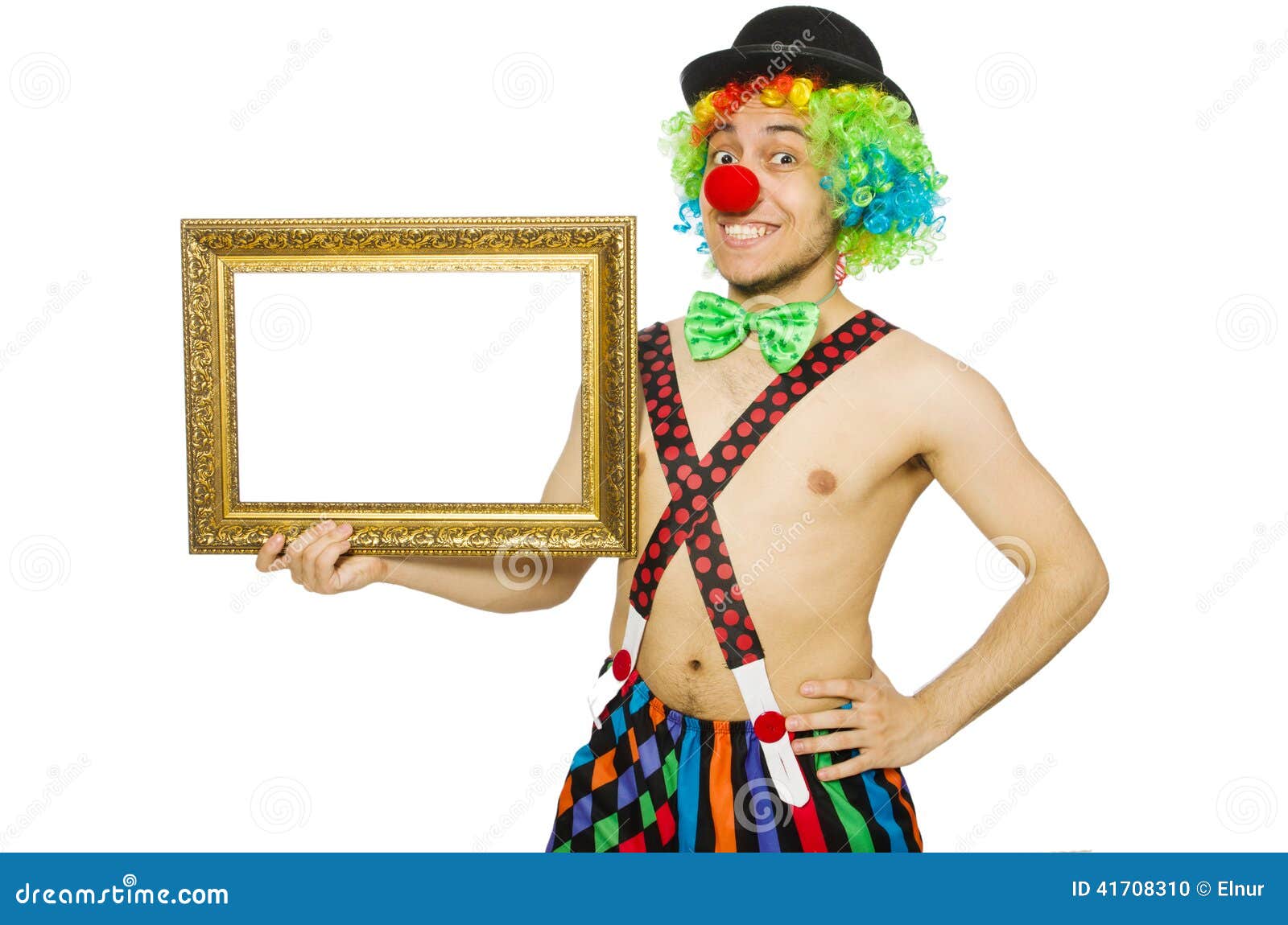 Clown with Picture Frame Isolated Stock Photo - Image of humor, male ...