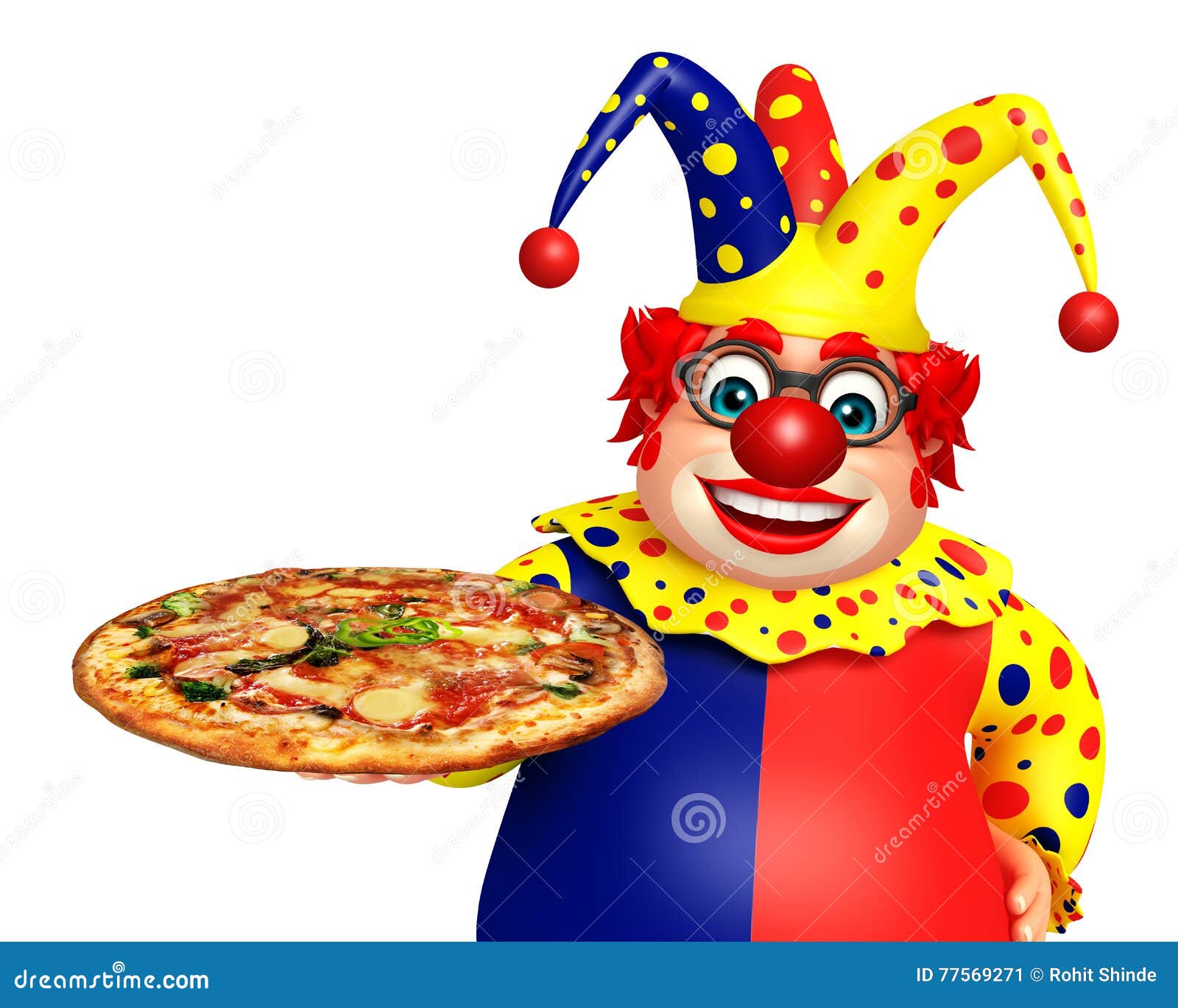 Clown with Pizza stock illustration. Illustration of carnival - 77569271