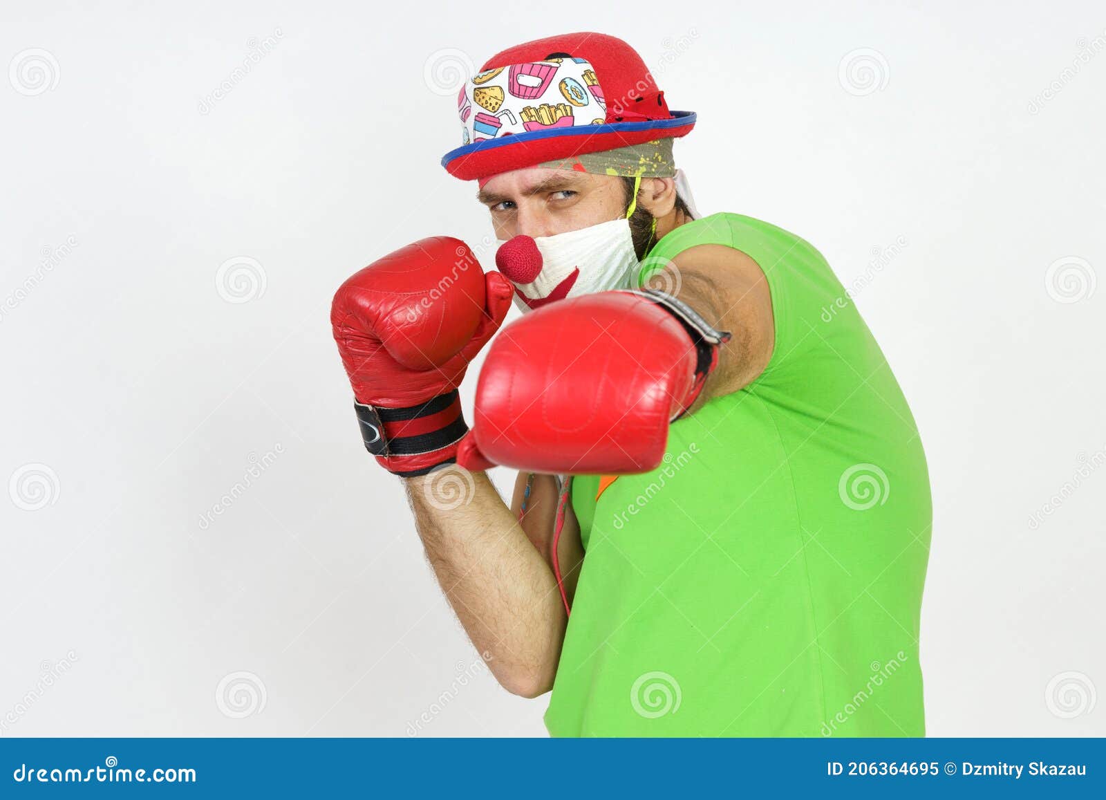 The Clown Plays Boxing. Isolated on White Stock Image - Image of makeup ...