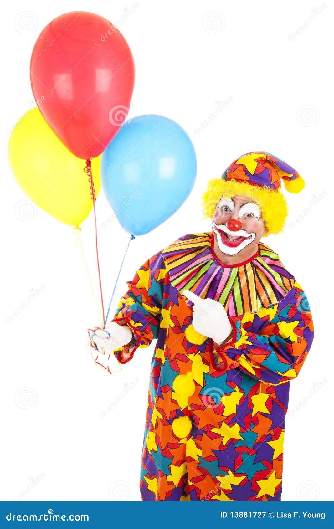 Clown Points at Balloons stock image. Image of background - 13881727