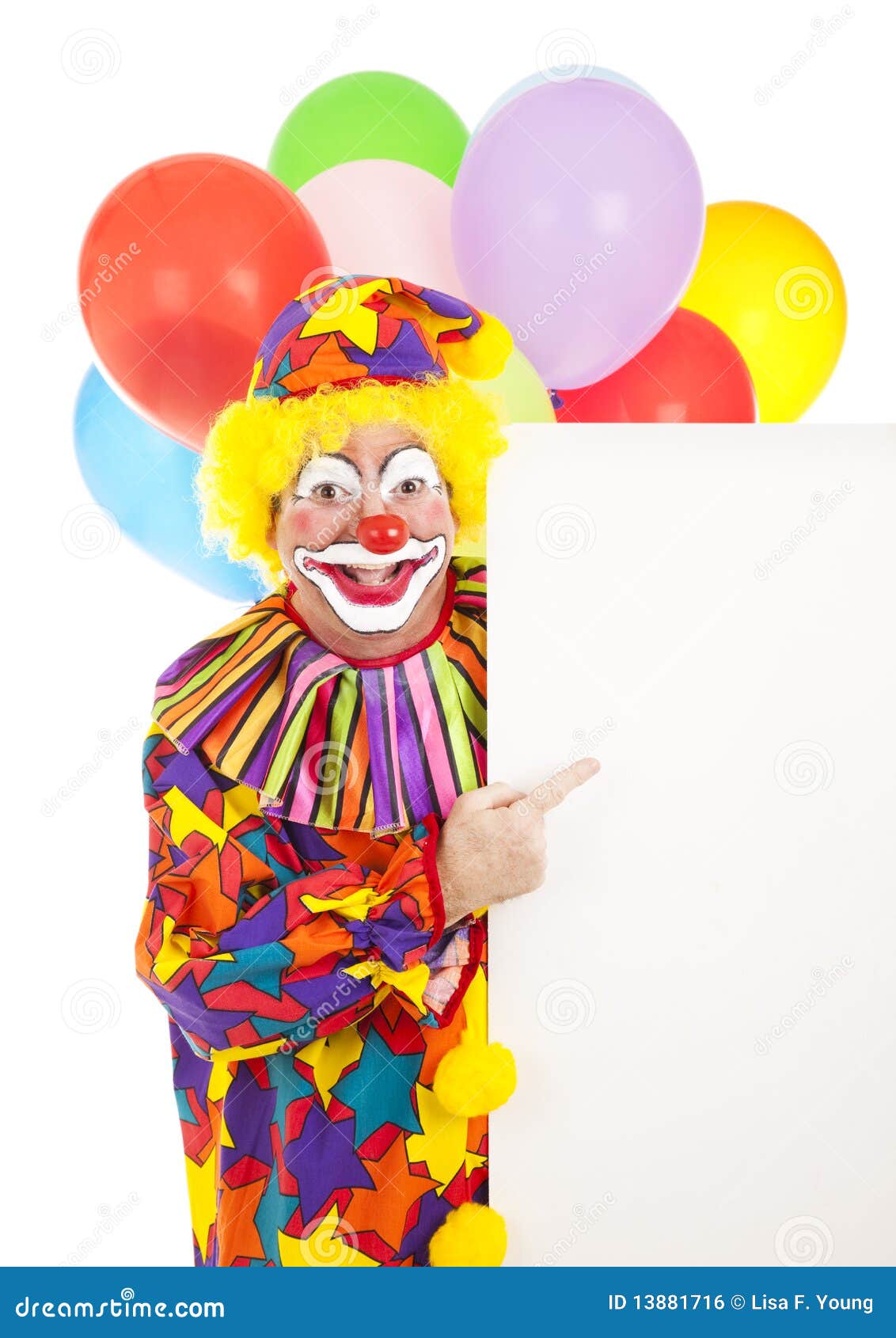Clown Points to Sign stock photo. Image of blank, male - 13881716
